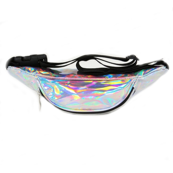 Bags | Iridescent Holographic Shiny Silver Fanny Pack | Poshmark
